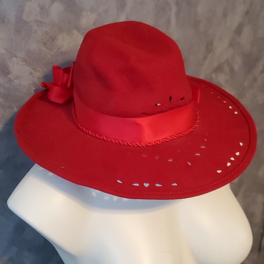 Nancy Hughes Hat Company Red Felt Fancy Hat - Gem